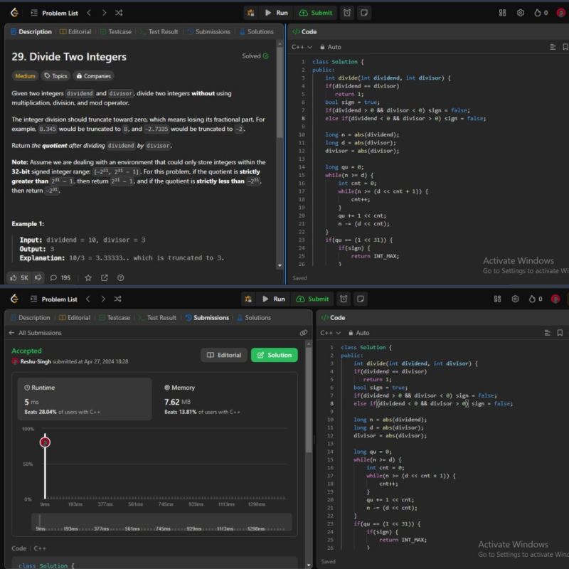 Leetcode Challenge: Divide Two Integers | Reshu Singh posted on the ... Leetcode Challenge: Divide Two Integers | Reshu Singh posted on the ...