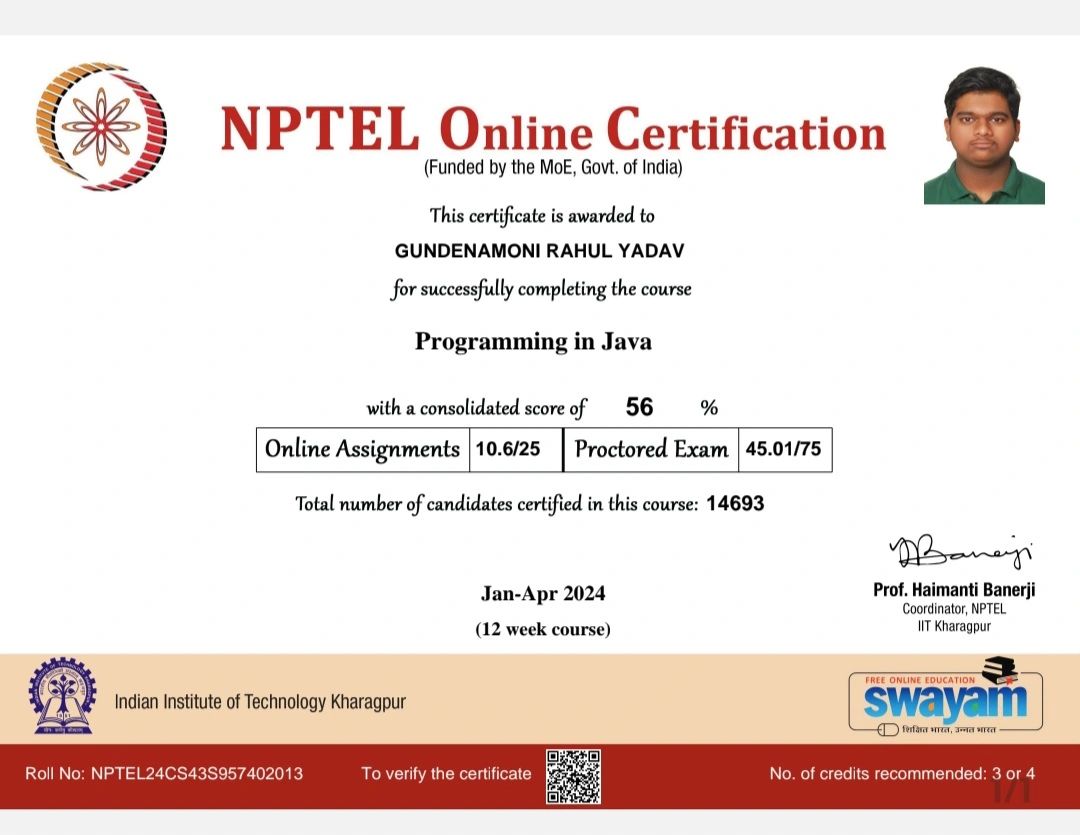 G Rahul Yadav on LinkedIn: #java #nptel #learningjourney #growthmindset G Rahul Yadav on LinkedIn: #java #nptel #learningjourney #growthmindset
