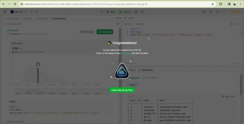 Finished SQL 50 on LeetCode! | Himanshu Pandey posted on the topic ... Finished SQL 50 on LeetCode! | Himanshu Pandey posted on the topic ...
