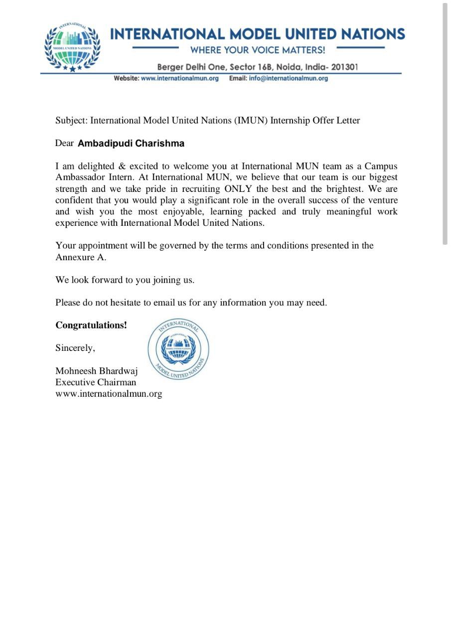 #internationalmun #internship | Ambadipudi Charishma #internationalmun #internship | Ambadipudi Charishma