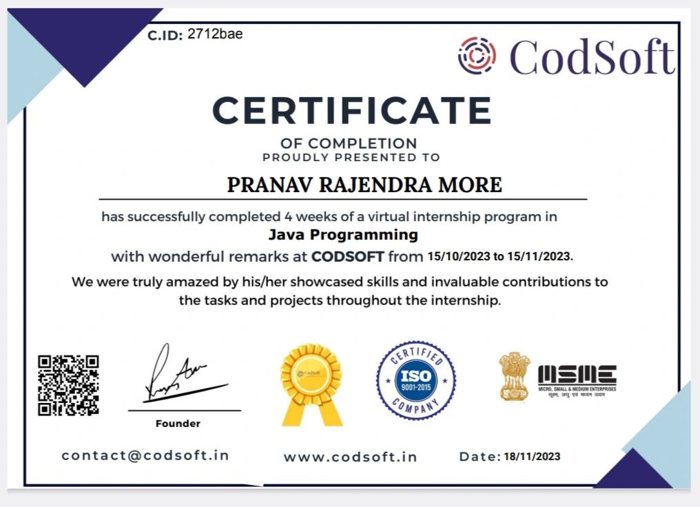 Pranav More on LinkedIn: #codsoft #cip #internshipcompletion # ... Pranav More on LinkedIn: #codsoft #cip #internshipcompletion # ...