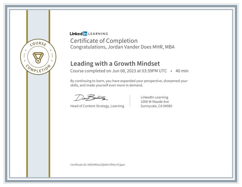 Jordan Vander Does MHR, MBA on LinkedIn: Certificate of Completion Jordan Vander Does MHR, MBA on LinkedIn: Certificate of Completion