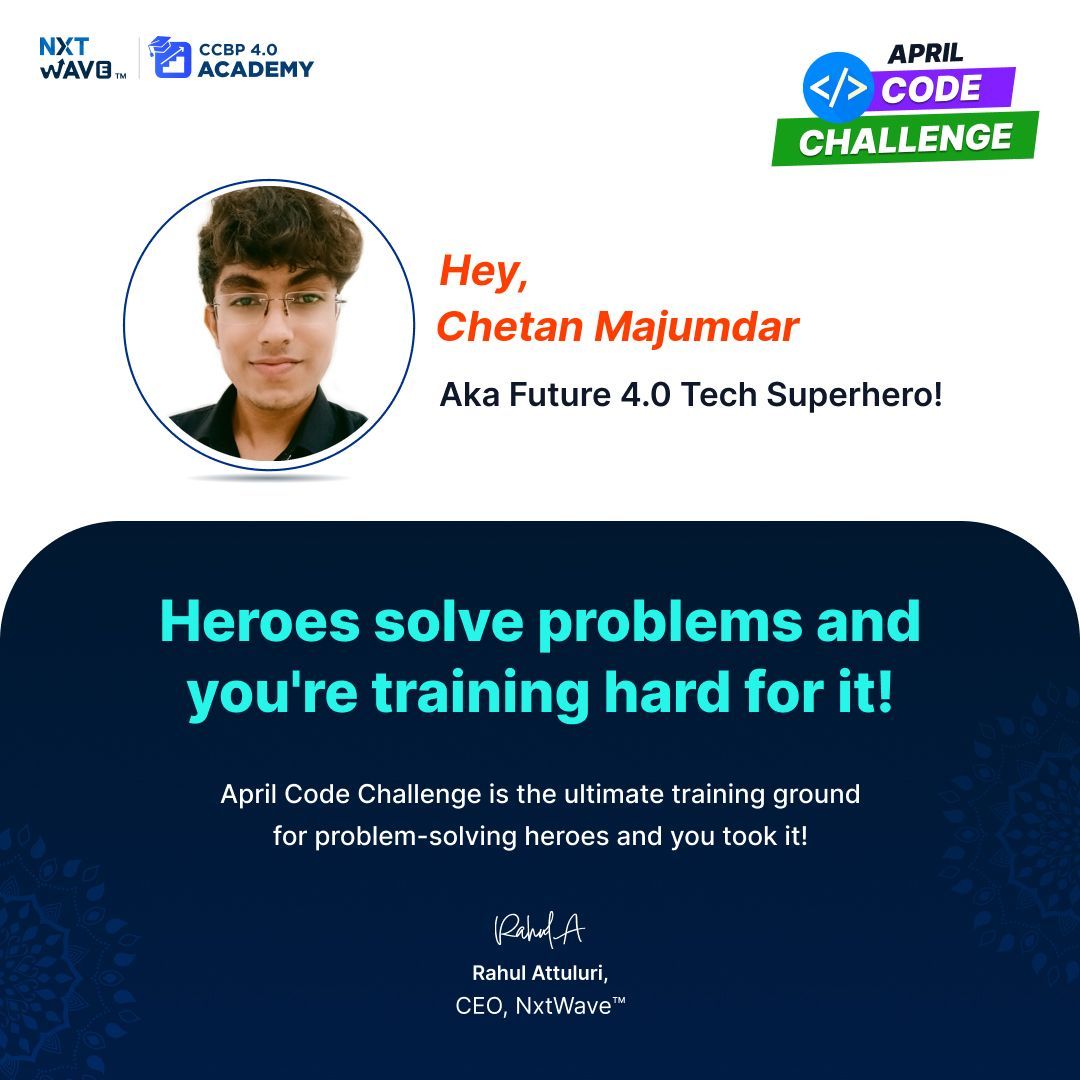 Chetan Majumdar on LinkedIn: #aprilcodechallenge #nxtwave # ... Chetan Majumdar on LinkedIn: #aprilcodechallenge #nxtwave # ...