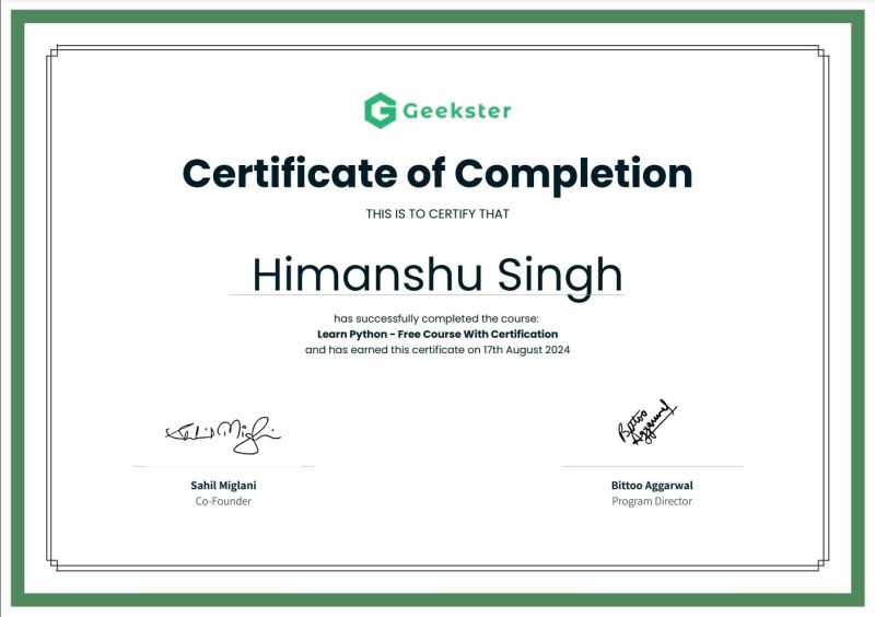 Himanshu Singh on LinkedIn: #python #coding #certification # ... Himanshu Singh on LinkedIn: #python #coding #certification # ...
