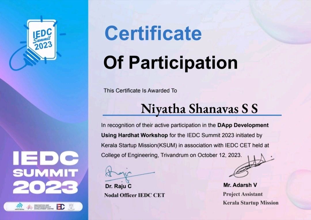 Niyatha Shanavas on LinkedIn: #dappworkshopsuccess #continuouslearning Niyatha Shanavas on LinkedIn: #dappworkshopsuccess #continuouslearning
