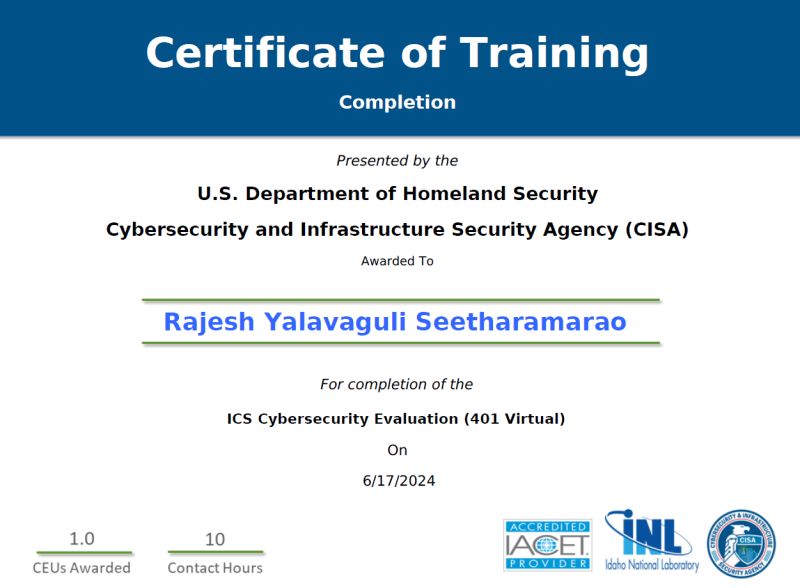 Completed ICS training by CISA | Rajesh Y S, CISA, CCISO posted on the ... Completed ICS training by CISA | Rajesh Y S, CISA, CCISO posted on the ...