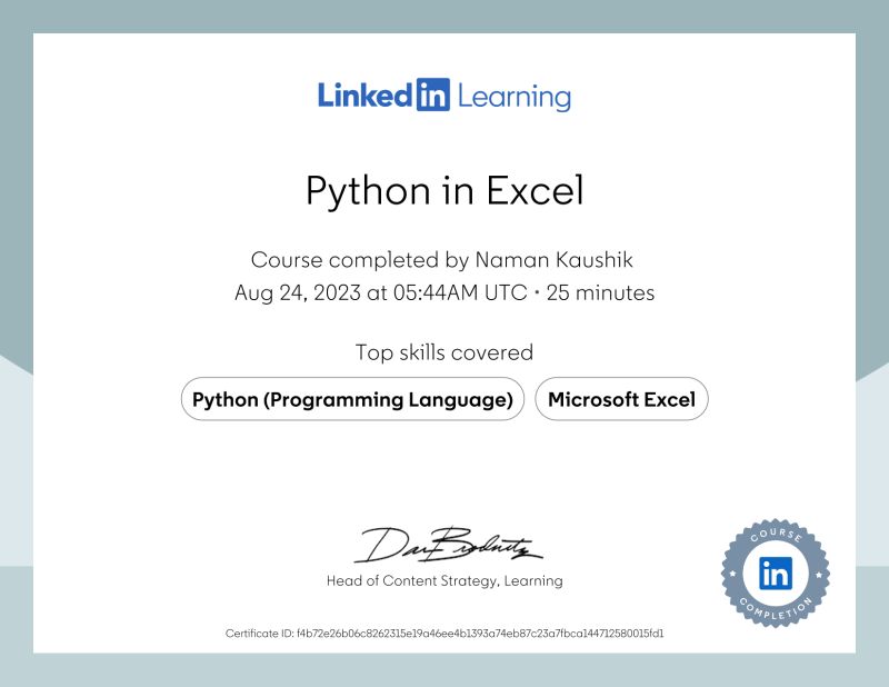 Naman Kaushik on LinkedIn: Certificate of Completion Naman Kaushik on LinkedIn: Certificate of Completion