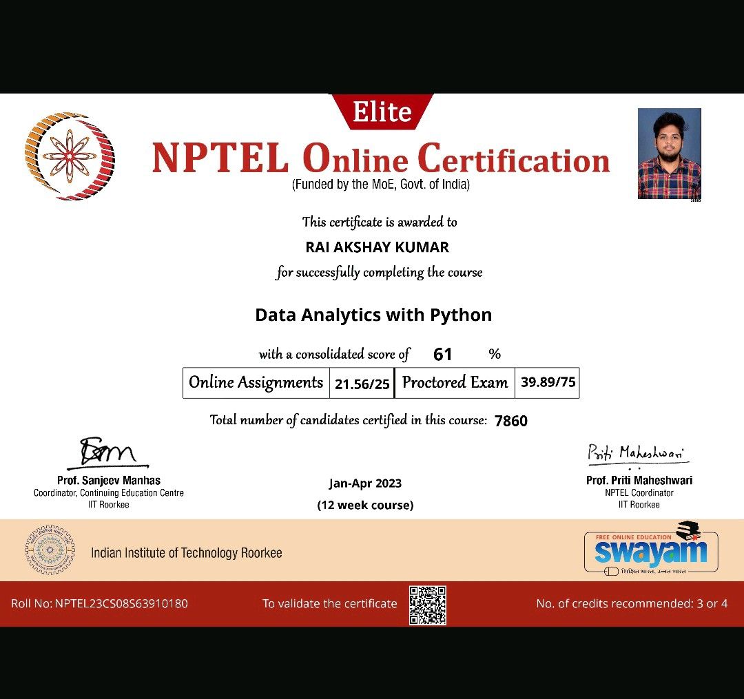 Rai Akshay Kumar on LinkedIn: #python #dataanalytics #nptel #iitroorkee Rai Akshay Kumar on LinkedIn: #python #dataanalytics #nptel #iitroorkee