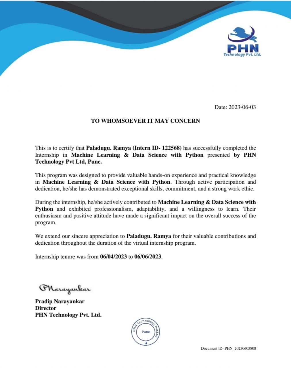 PALADUGU RAMYA Ramya on LinkedIn: #internship2023 #phntechnology # ... PALADUGU RAMYA Ramya on LinkedIn: #internship2023 #phntechnology # ...