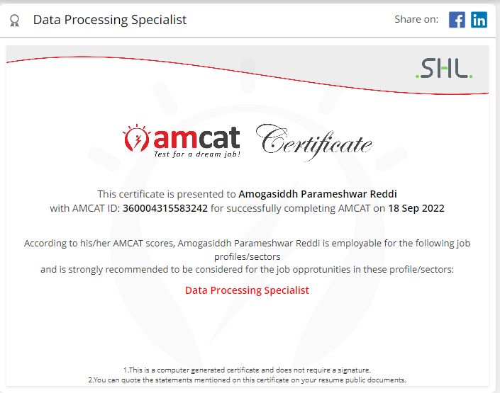 Amogasiddh Reddi on LinkedIn: I am Completed Amcat Certificate. 😊 Amogasiddh Reddi on LinkedIn: I am Completed Amcat Certificate. 😊