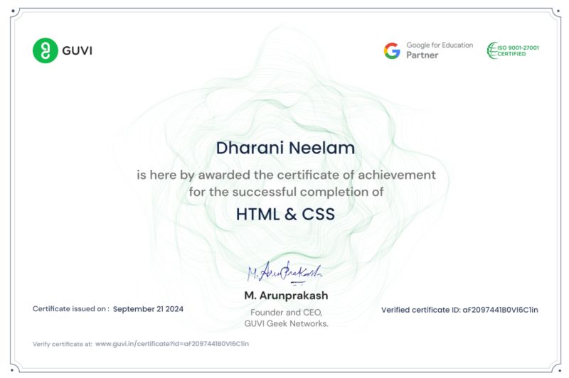 DHARANI NEELAM on LinkedIn: #html #css #javascript #guvi # ... DHARANI NEELAM on LinkedIn: #html #css #javascript #guvi # ...