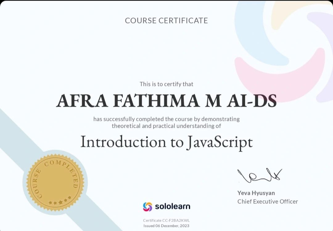 Afra Fathima on LinkedIn: #javascript Afra Fathima on LinkedIn: #javascript
