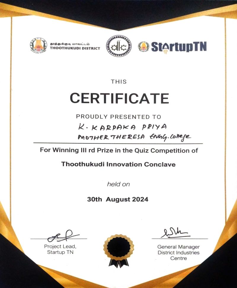Karpaka Priya K on LinkedIn: #startuptn #growth #quiz #winner Karpaka Priya K on LinkedIn: #startuptn #growth #quiz #winner