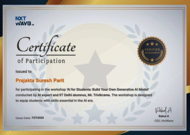 Prajakta Parit on LinkedIn: #nxtwave #ai #certificate #generativeai # ... Prajakta Parit on LinkedIn: #nxtwave #ai #certificate #generativeai # ...