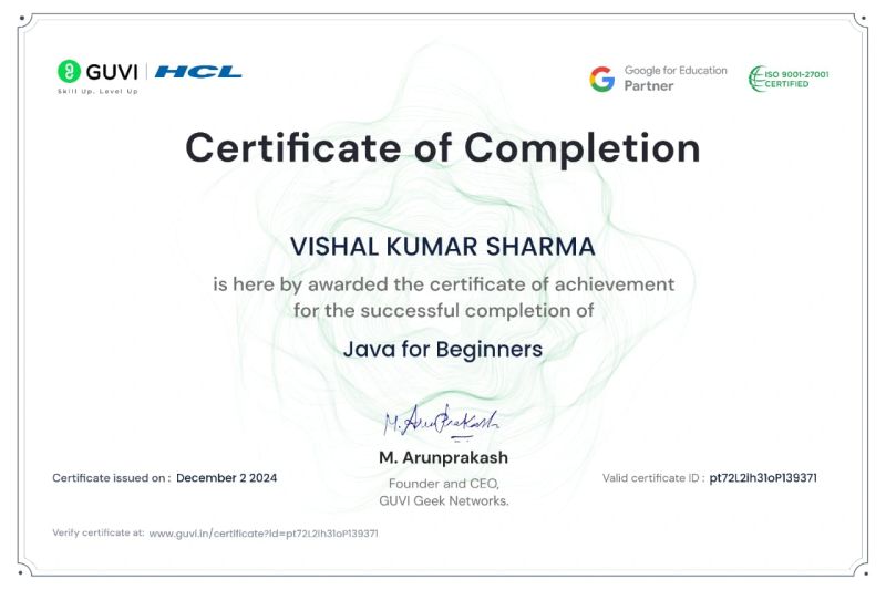 Vishal Kumar Sharma on LinkedIn: #javaprogramming #guvi # ... Vishal Kumar Sharma on LinkedIn: #javaprogramming #guvi # ...