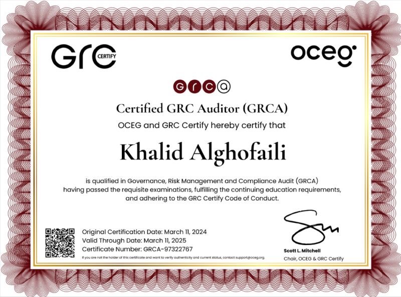 #grca #oceg | Khalid Alghofaili , PMI-RMP® , GRCP , GRCA , IRMP #grca #oceg | Khalid Alghofaili , PMI-RMP® , GRCP , GRCA , IRMP
