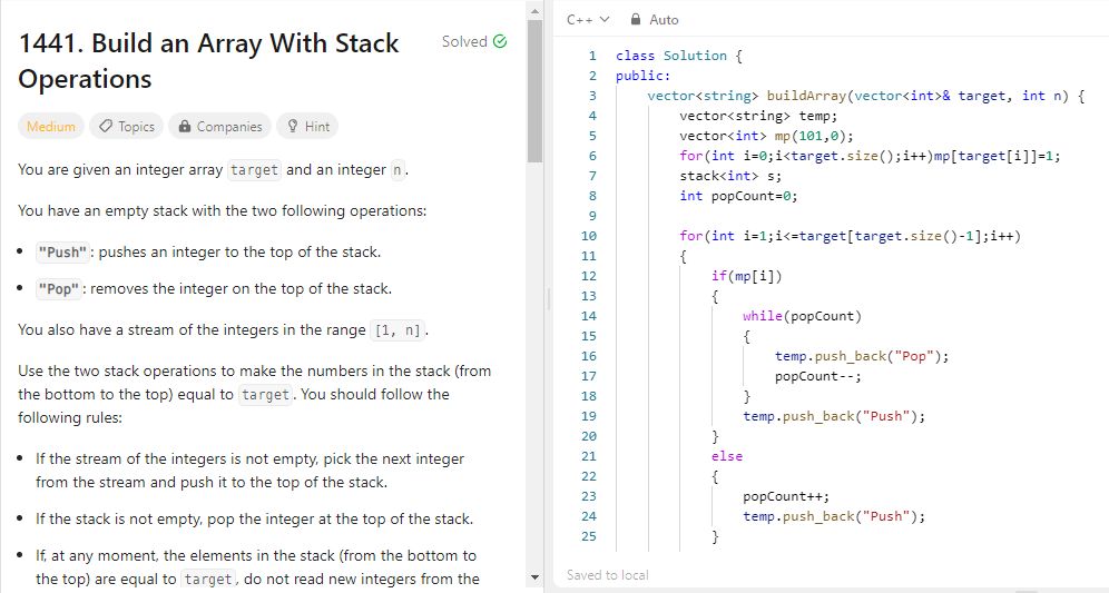 Vaibhav Vanjani on LinkedIn: π 3/30 Solved: 1441. Build an Array With ... Vaibhav Vanjani on LinkedIn: π 3/30 Solved: 1441. Build an Array With ...