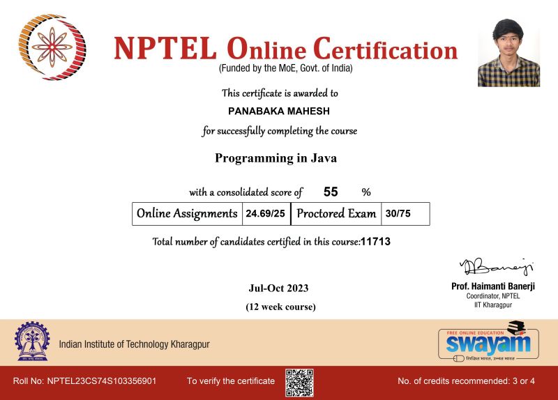 Panabaka Mahesh on LinkedIn: #nptel #nptel #javaprogramming #nptel # ... Panabaka Mahesh on LinkedIn: #nptel #nptel #javaprogramming #nptel # ...