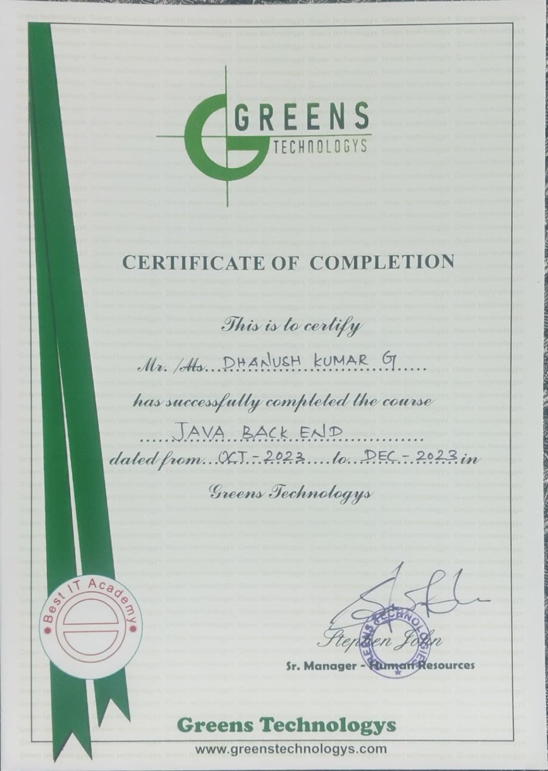 Dhanush Kumar G on LinkedIn: I have completed java backend developer course Dhanush Kumar G on LinkedIn: I have completed java backend developer course