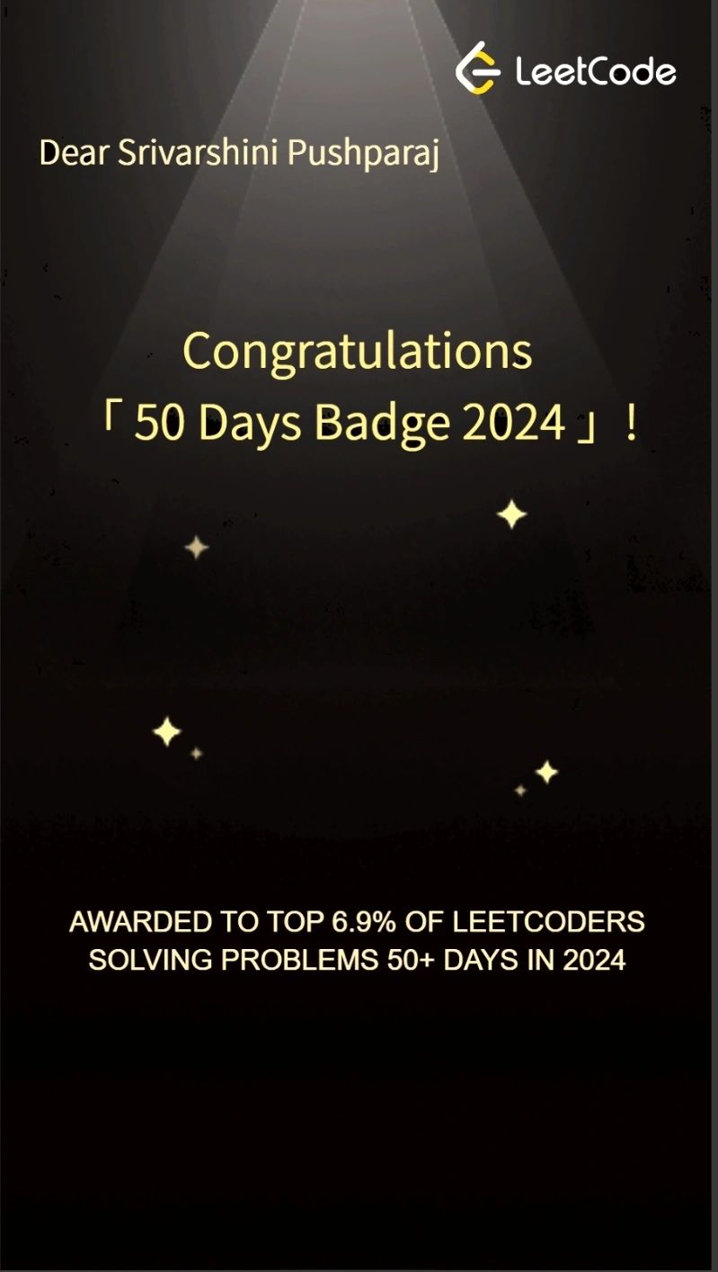 Srivarshini P on LinkedIn: #codingjourney #leetcode #consistencyiskey Srivarshini P on LinkedIn: #codingjourney #leetcode #consistencyiskey
