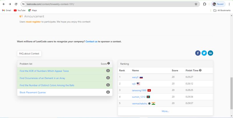 HARSH SINHA on LinkedIn: I participated in the Leetcode Biweekly 131 ... HARSH SINHA on LinkedIn: I participated in the Leetcode Biweekly 131 ...