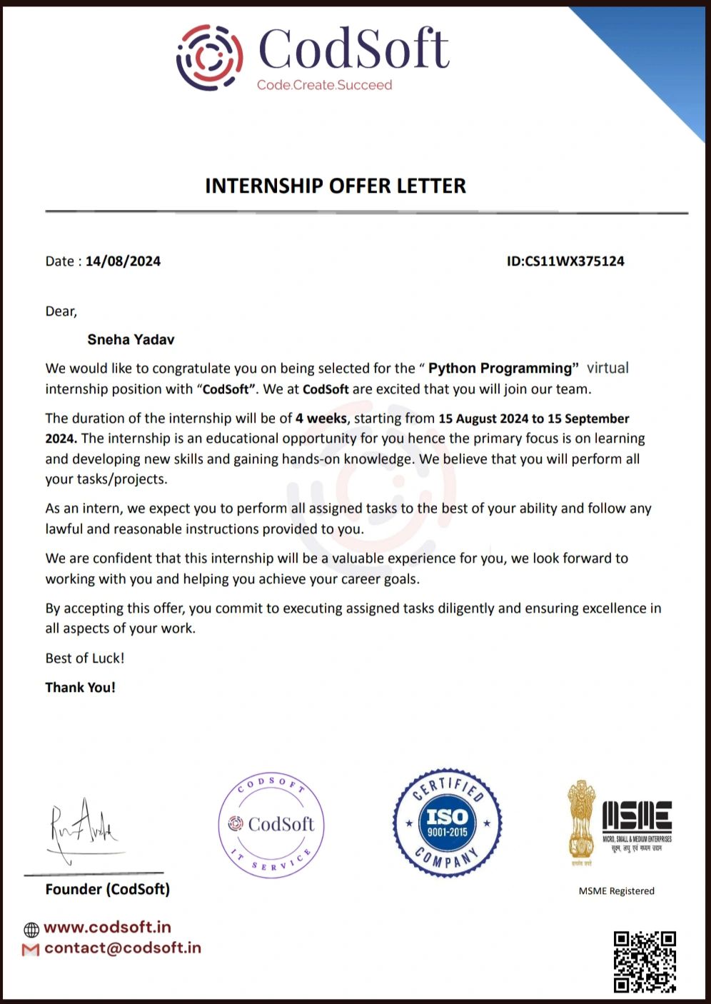 Sneha Yadav on LinkedIn: #internship #codsoft #pythonprogramming Sneha Yadav on LinkedIn: #internship #codsoft #pythonprogramming