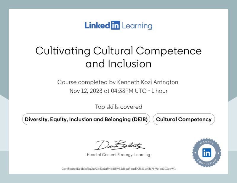 Kenneth Kozi Arrington on LinkedIn: Certificate of Completion Kenneth Kozi Arrington on LinkedIn: Certificate of Completion