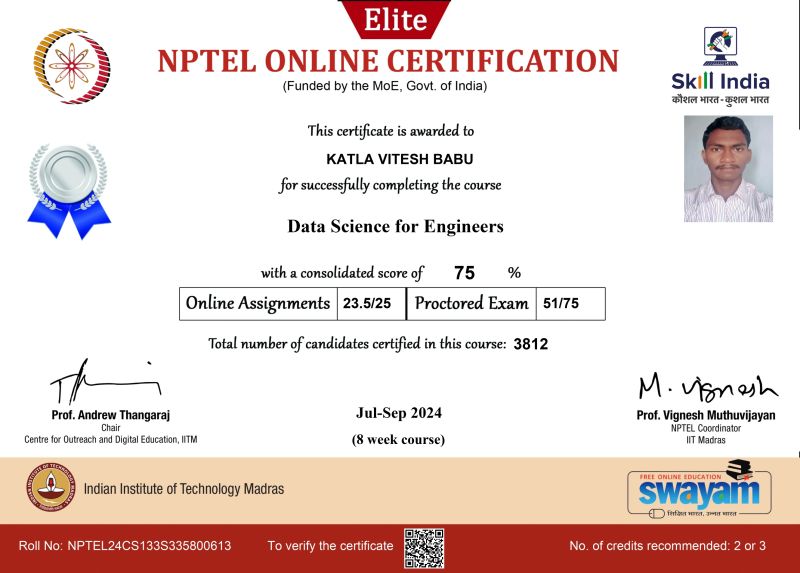 Vitesh babu on LinkedIn: #nptel #swayam #python #datascience #iitmadras Vitesh babu on LinkedIn: #nptel #swayam #python #datascience #iitmadras