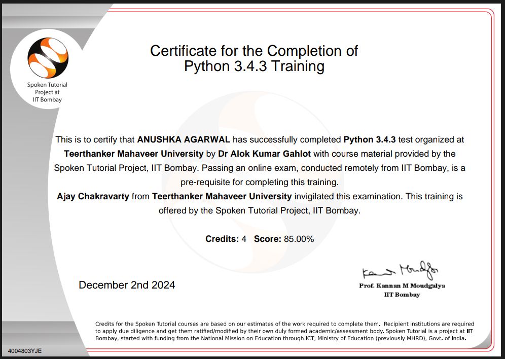 #python #certification #iitbombay #spokentutorial… | Anushka Agarwal #python #certification #iitbombay #spokentutorial… | Anushka Agarwal