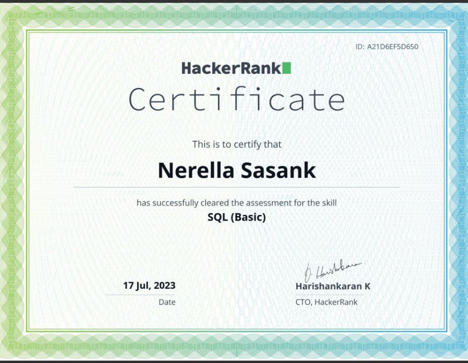 #hackerrank #sql #certification #assesment | Sasank Nerella #hackerrank #sql #certification #assesment | Sasank Nerella