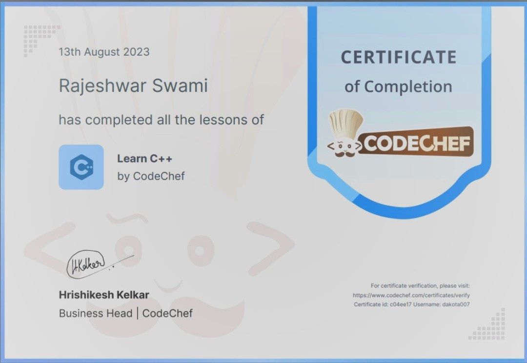 Rajeshwar Swami on LinkedIn: #cplusplus #certification # ... Rajeshwar Swami on LinkedIn: #cplusplus #certification # ...