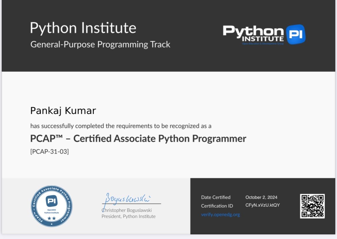 pankaj kumar on LinkedIn: #python #certification # ... pankaj kumar on LinkedIn: #python #certification # ...