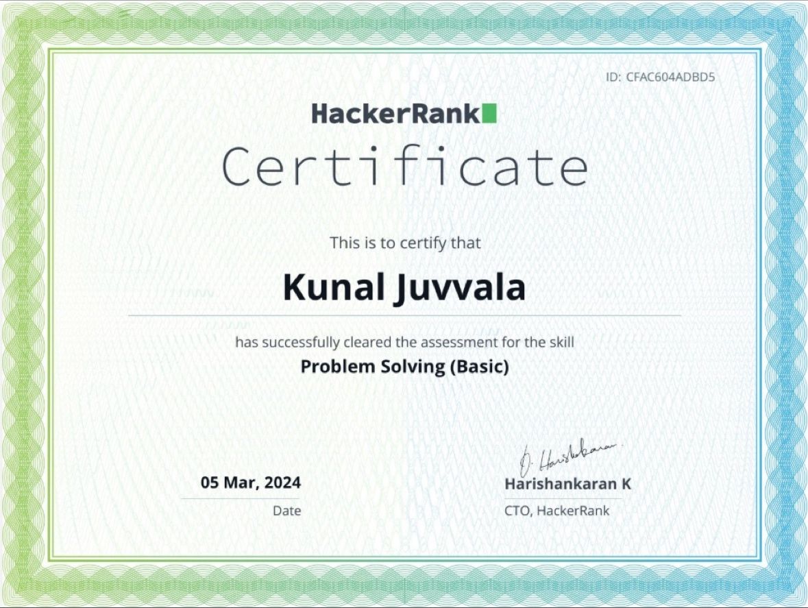 Kunal Juvvala on LinkedIn: #hackerrank #problemsolving Kunal Juvvala on LinkedIn: #hackerrank #problemsolving