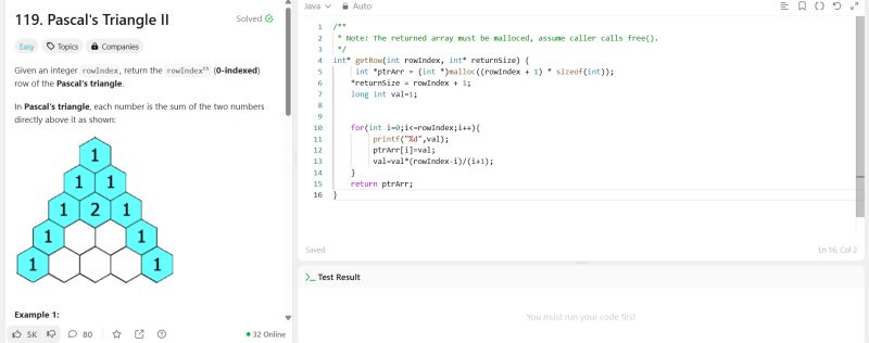 #100daysofcode #leetcode #cprogramming #pascalstriangle… | Edina A #100daysofcode #leetcode #cprogramming #pascalstriangle… | Edina A