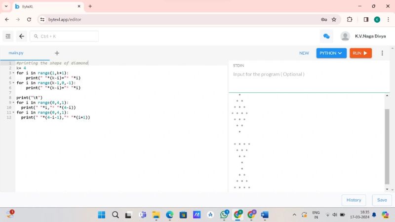 Create a beautiful diamond pattern with Python | Divya Kasa posted on ... Create a beautiful diamond pattern with Python | Divya Kasa posted on ...