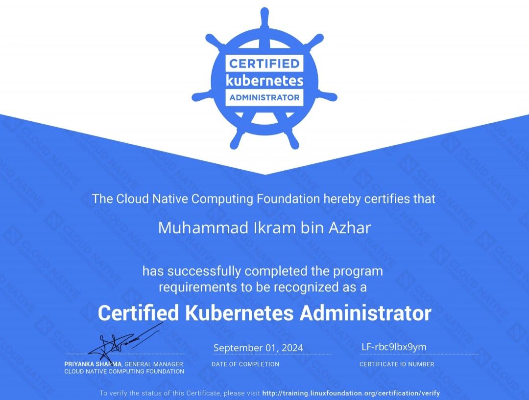 Muhammad Ikram on LinkedIn: kubectl apply -f cka-cert.yaml Alhamdulillah Muhammad Ikram on LinkedIn: kubectl apply -f cka-cert.yaml Alhamdulillah