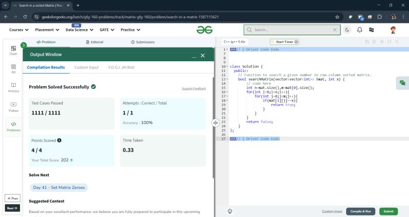 #gfg160daysofcoding #codingchallenge #day40 #searchinasortedmatrix # ... #gfg160daysofcoding #codingchallenge #day40 #searchinasortedmatrix # ...