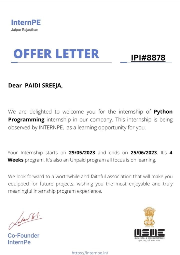 #internpe #pythonprogramming #internshipjourney | SREEJA PAIDI #internpe #pythonprogramming #internshipjourney | SREEJA PAIDI