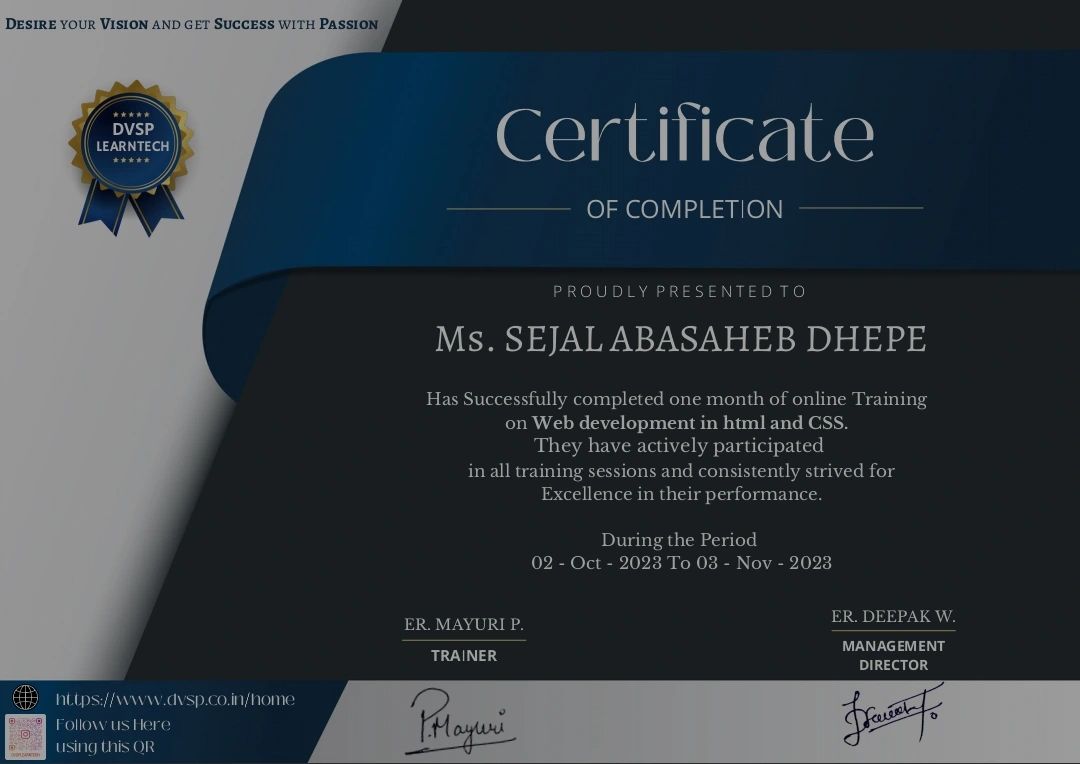 Web development in html and CSS | Sejal Dhepe Web development in html and CSS | Sejal Dhepe