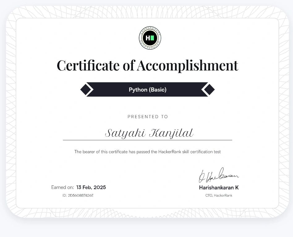 Satyaki Kanjilal on LinkedIn: Completed Python(Basic) Certification ... Satyaki Kanjilal on LinkedIn: Completed Python(Basic) Certification ...