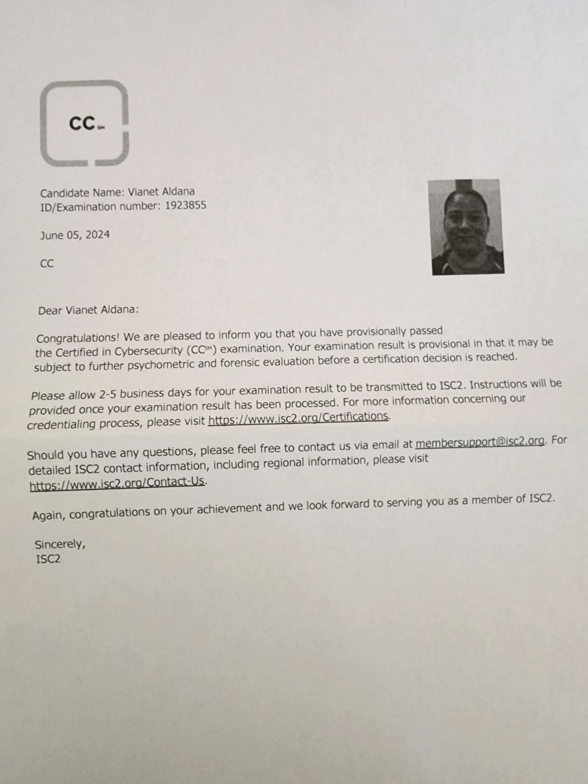 Vianet Aldana on LinkedIn: 🥳🥳 I was able to pass my ISC2 CC exam ... Vianet Aldana on LinkedIn: 🥳🥳 I was able to pass my ISC2 CC exam ...