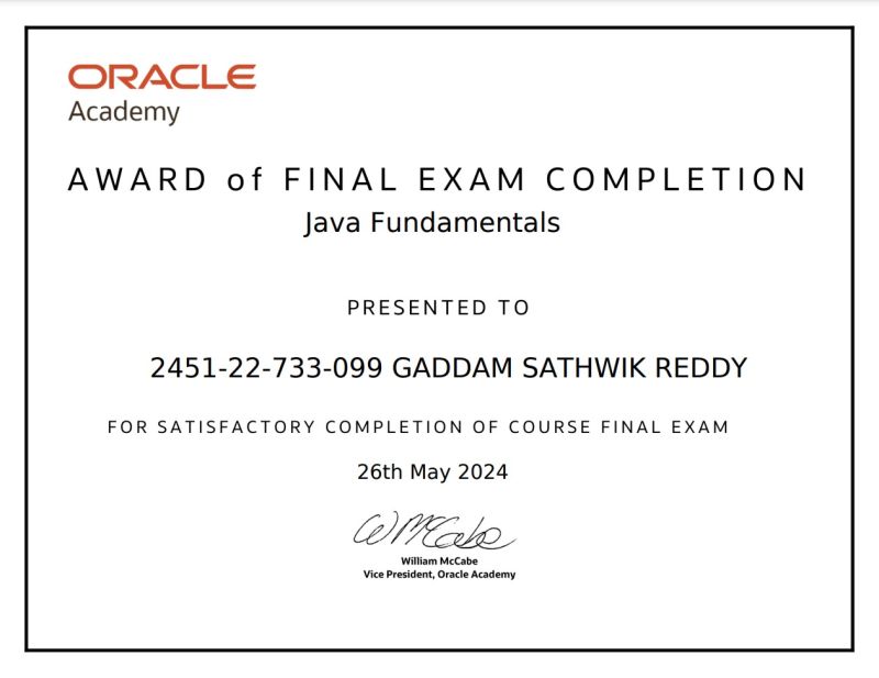 Sathwik Reddy on LinkedIn: #java #oracleacademy Sathwik Reddy on LinkedIn: #java #oracleacademy