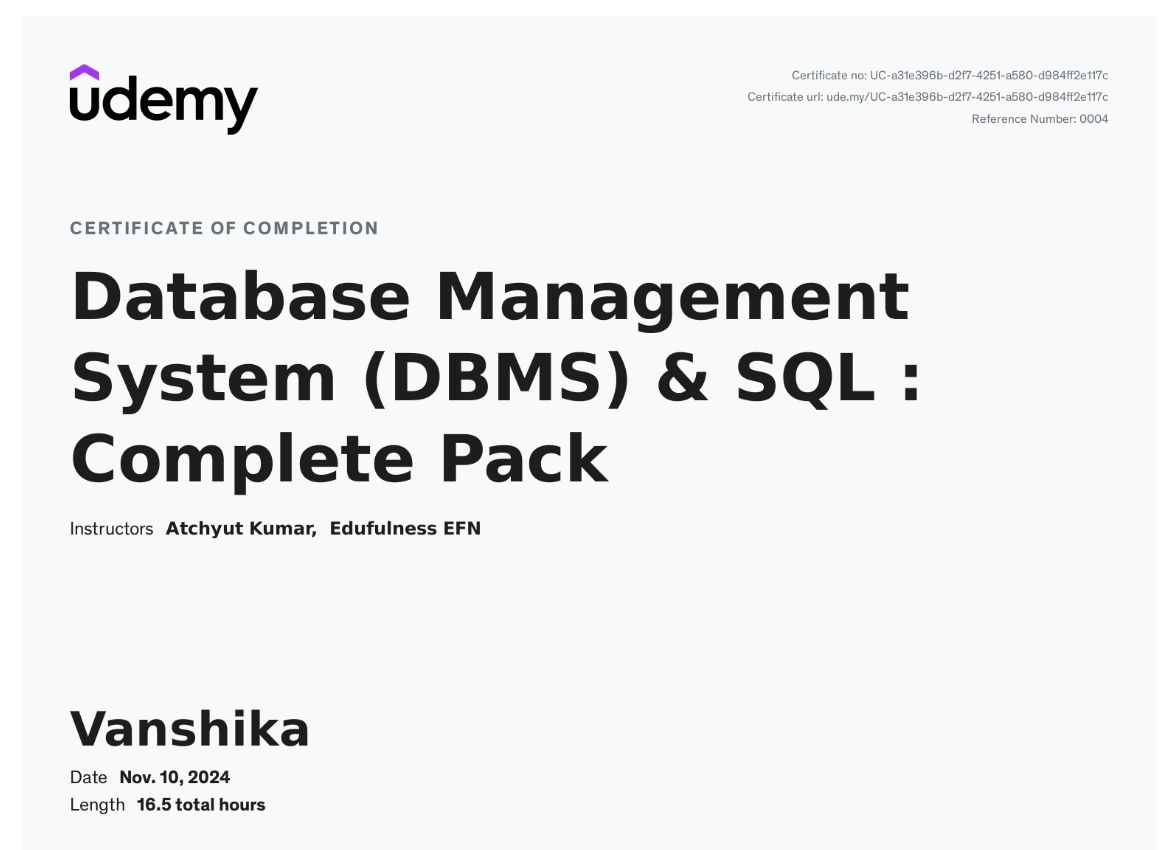 VANSHIKA . on LinkedIn: #learningjourney #dbms #sql #upskilling # ... VANSHIKA . on LinkedIn: #learningjourney #dbms #sql #upskilling # ...
