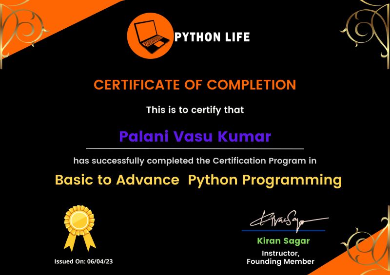 VASU KUMAR PALANI on LinkedIn: #pythoncertification #pythondeveloper # ... VASU KUMAR PALANI on LinkedIn: #pythoncertification #pythondeveloper # ...