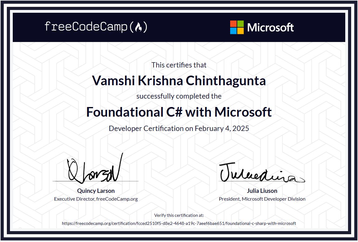 #csharp #microsoft #certification #freecodecamp #programming… | Vamshi ... #csharp #microsoft #certification #freecodecamp #programming… | Vamshi ...
