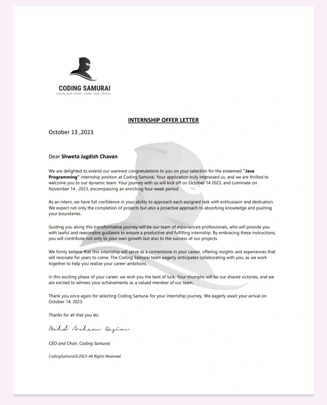 Shweta Chavan on LinkedIn: I got the offer letter from the Coding ... Shweta Chavan on LinkedIn: I got the offer letter from the Coding ...