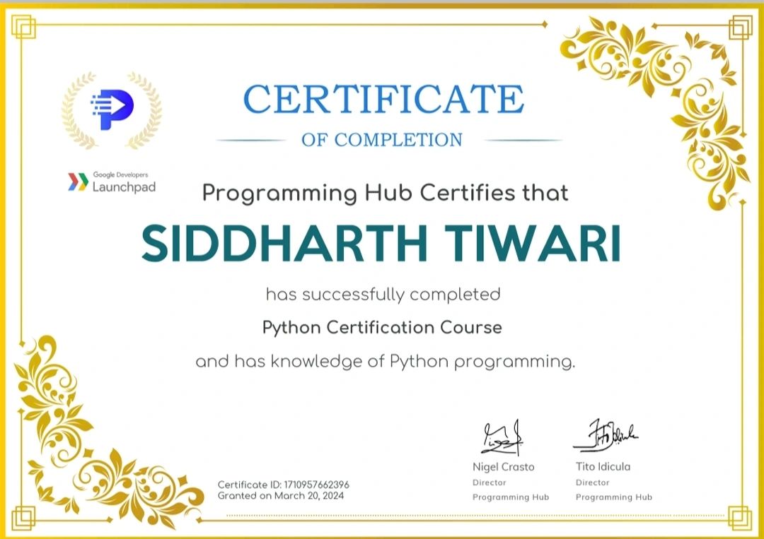 Siddharth Tiwari on LinkedIn: #python #certified Siddharth Tiwari on LinkedIn: #python #certified