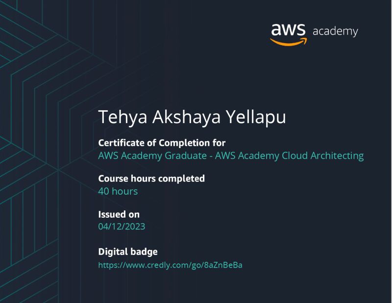 Hey Connections!!! Completed the Certification for the AWS Academy ... Hey Connections!!! Completed the Certification for the AWS Academy ...