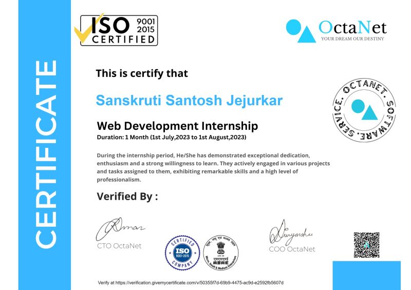 Sanskruti Jejurkar on LinkedIn: #octanetinternship #internship2023 # ... Sanskruti Jejurkar on LinkedIn: #octanetinternship #internship2023 # ...