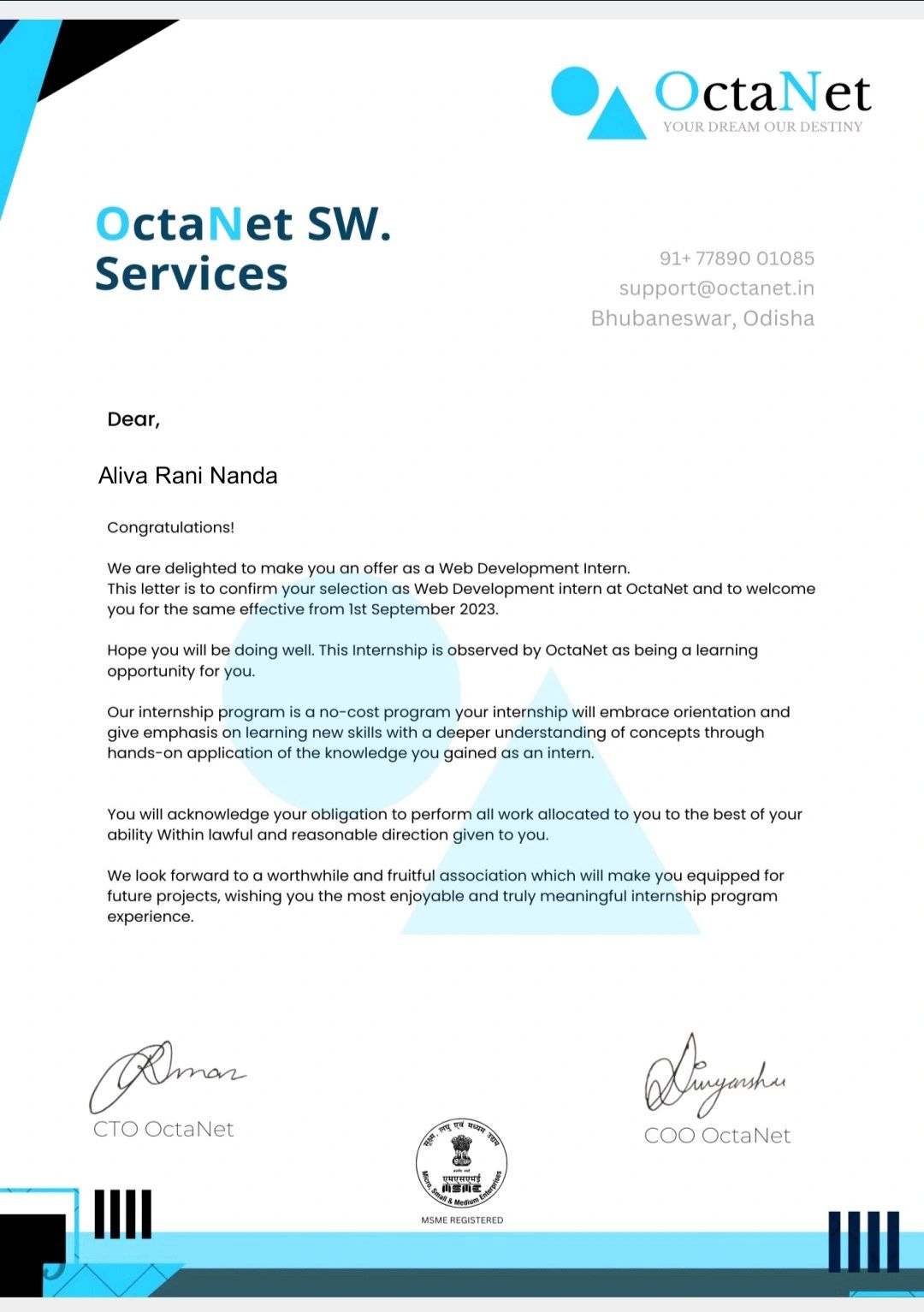 Aliva Rani Nanda on LinkedIn: #octanet Aliva Rani Nanda on LinkedIn: #octanet